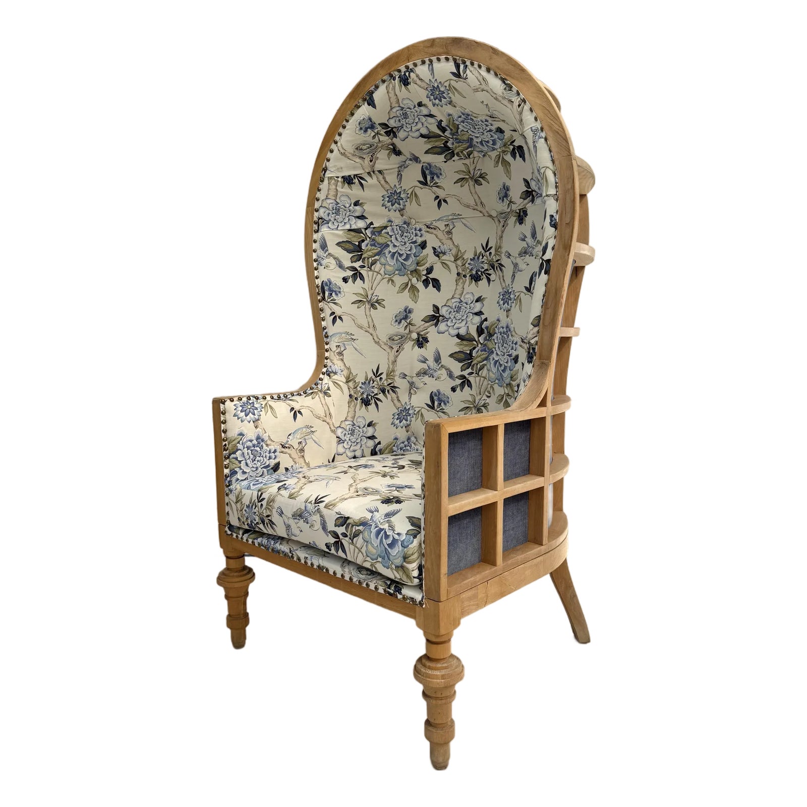 French Chinoiserie Balloon Porters Chair With Wood Cage Design | Chairish