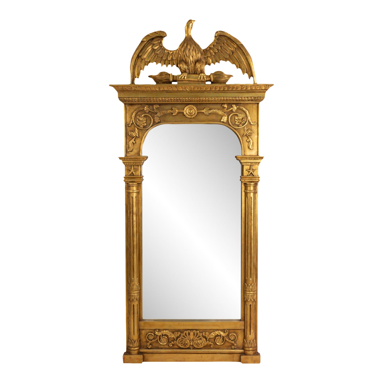 American Federal Carved Giltwood Eagle Pediment Wall Mirror | Chairish