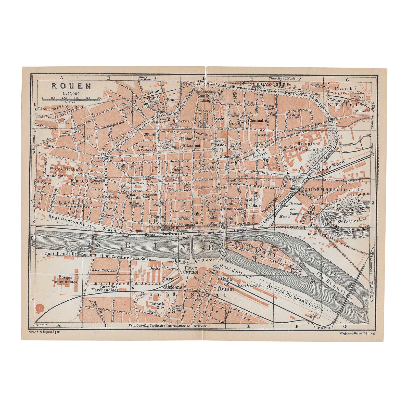 1907 Map of Rouen France From Paris Guidebook | Chairish