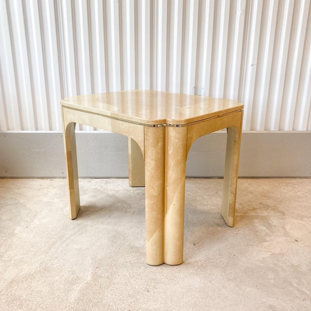 80s Faux Goatskin Lacquered Finish Side Table | Chairish