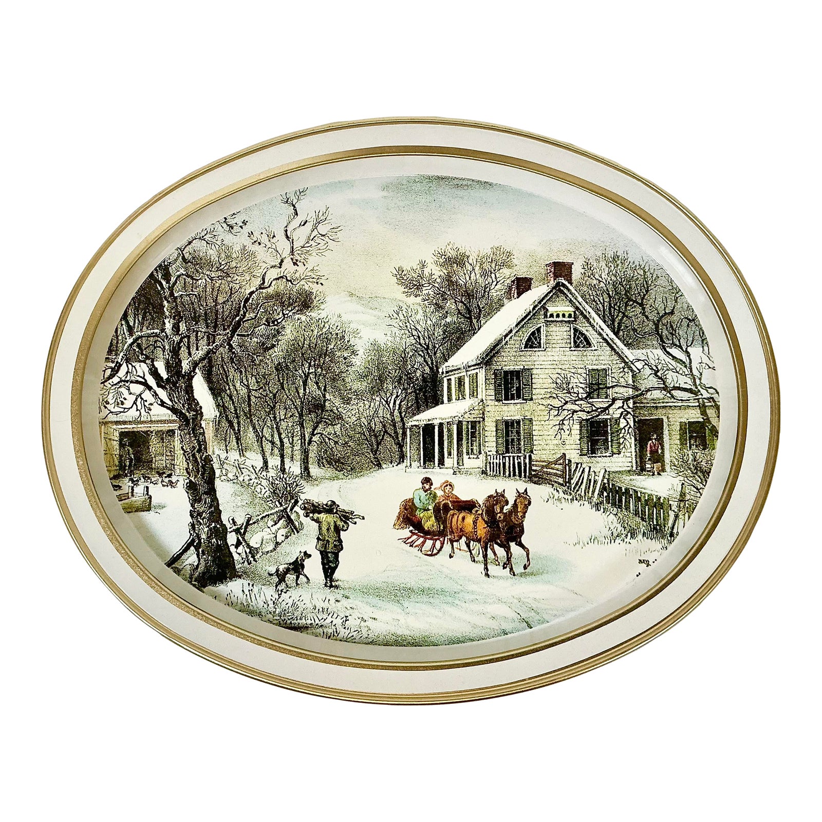 Mid-Century Americana Farmhouse Currier & Ives Metal Tray - The ...
