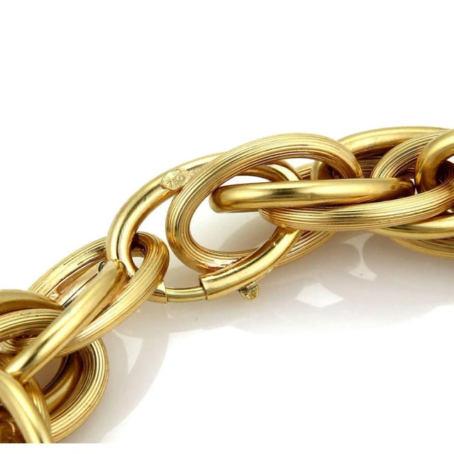 Large Multi Oval Grooved 18k Yellow Gold Link Bracelet | Chairish
