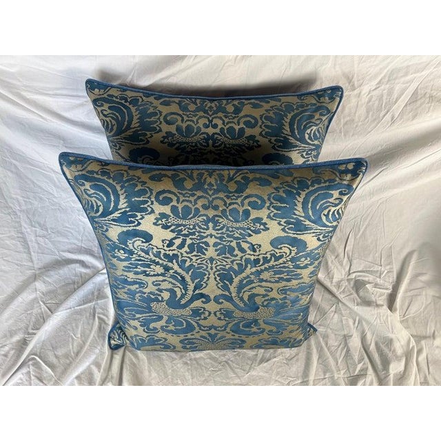 Pair of Vibrant Blue & Gold Metallic Fortuny Textile Pillows | Chairish