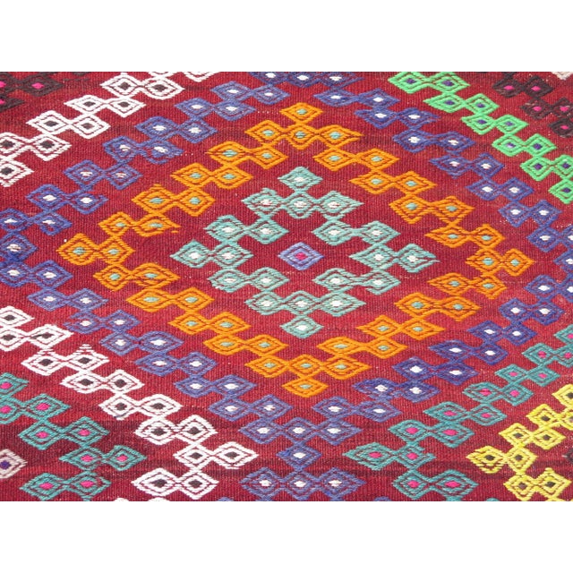 Mid 20th Century 60s Bright Colors Turkish Embroidered Boho Kilim Area ...