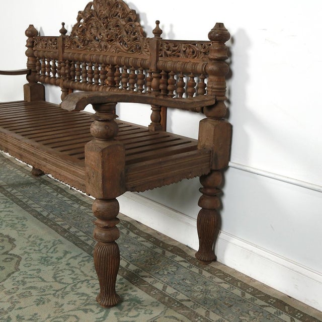 Antique Indian Carved Teakwood Bench | Chairish