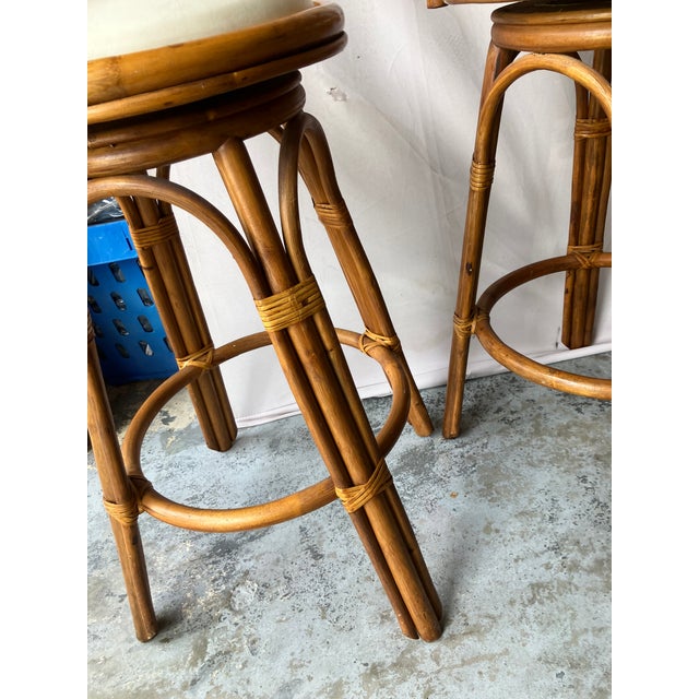 1960s Boho Chic Bamboo Rattan Swivel Bar Stools - Set of 2 | Chairish