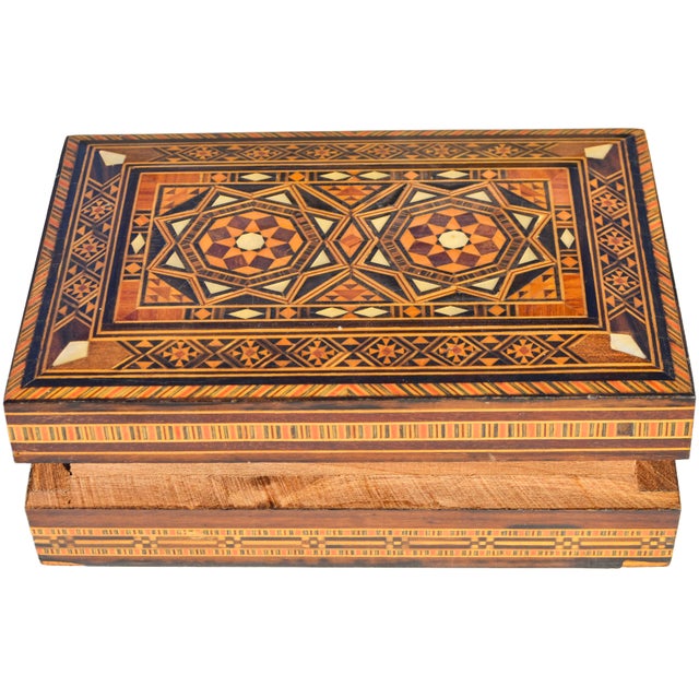 Mid 20th Century Syrian Marquetry-Inlaid Moorish Box | Chairish