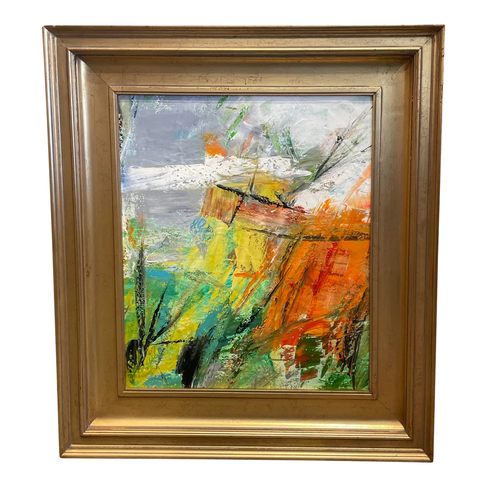 Vintage Abstract Painting on Canvas - Newly Framed | Chairish