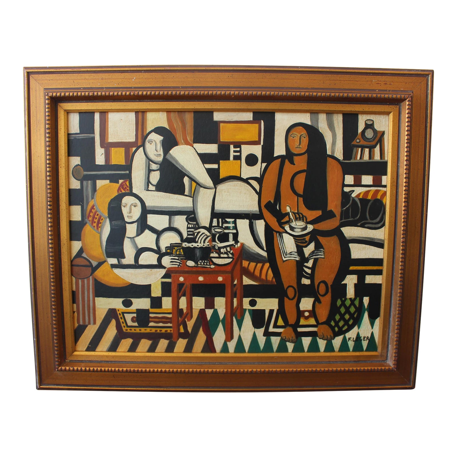 1970s Vintage Cubist Painting of Abstract Figures Composition Modernist ...