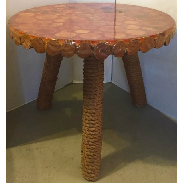 Round Rope Covered Leg Wood Side Table | Chairish