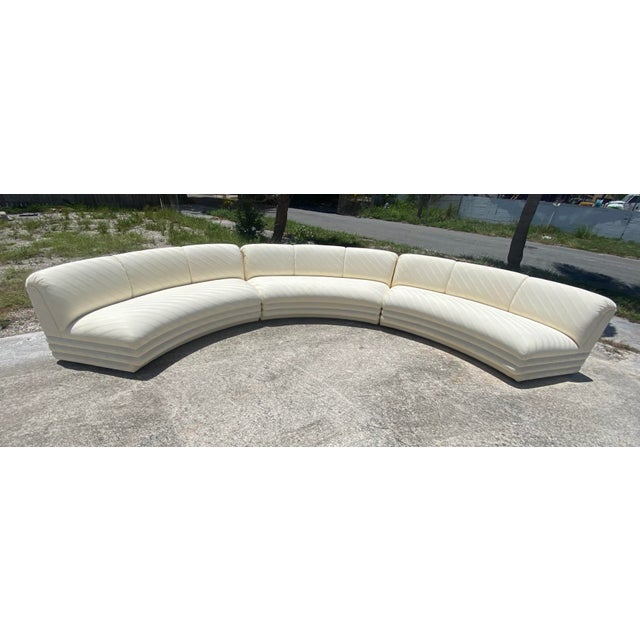 Contemporary Custom Tonal Striped Half Moon Sectional | Chairish