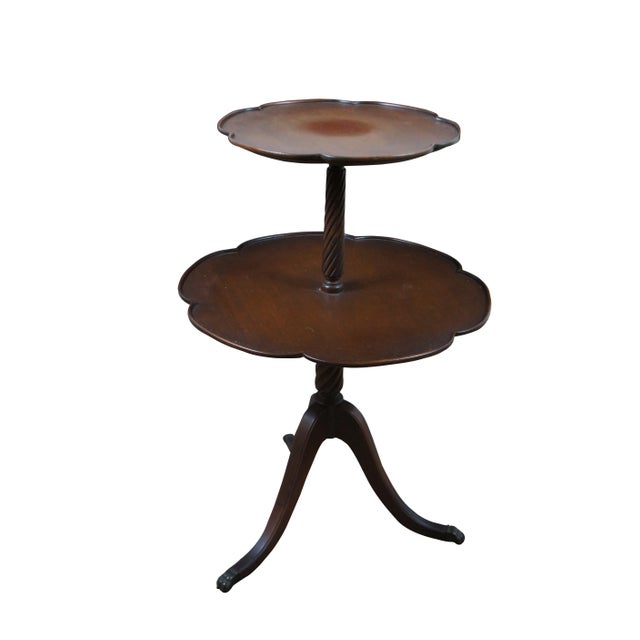 Antique Mahogany 2 Tier Pie Crust Dumbwaiter Butler Pedestal Serving ...