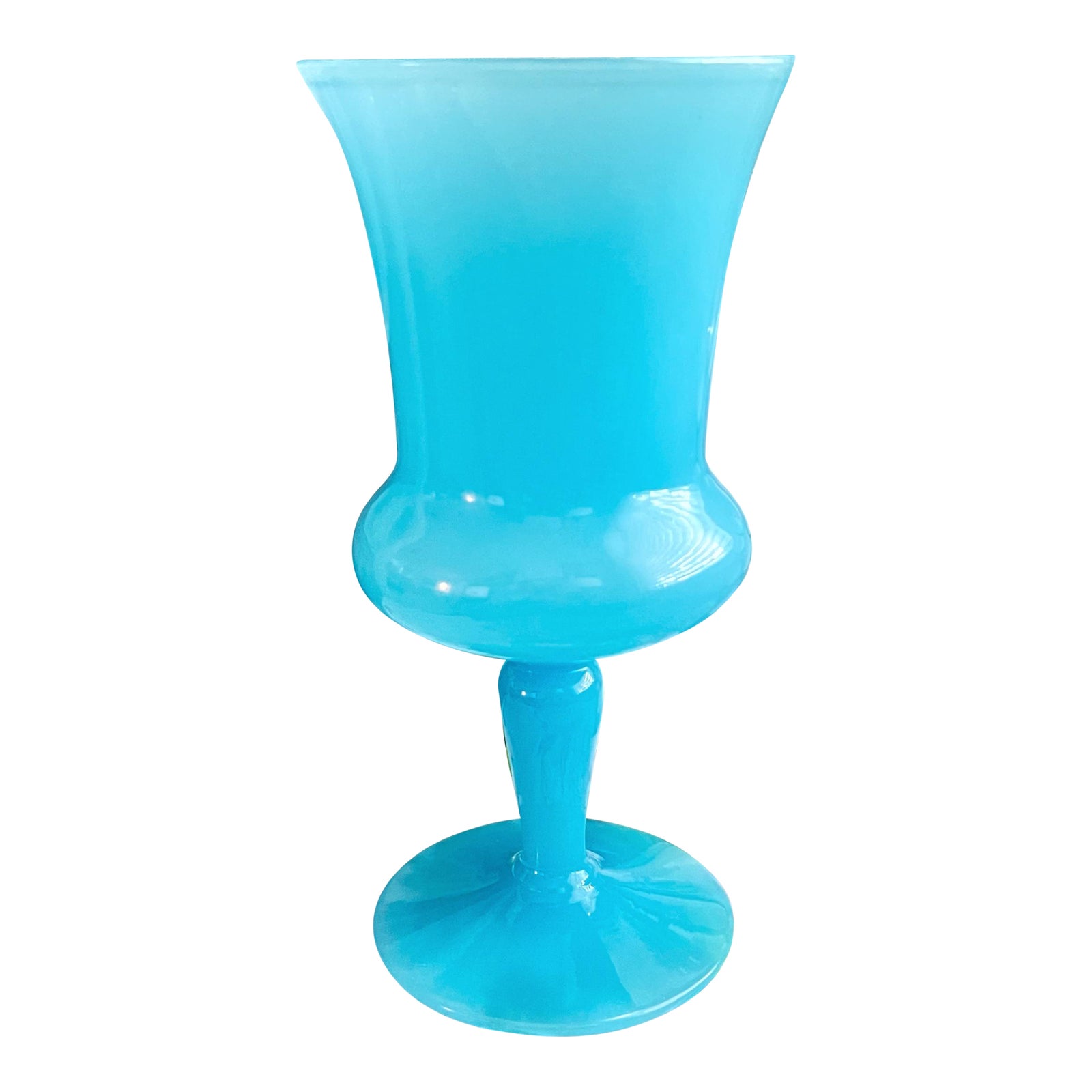 Late 20th Century Turquoise Blue Opaline Stemmed Glass Vase | Chairish