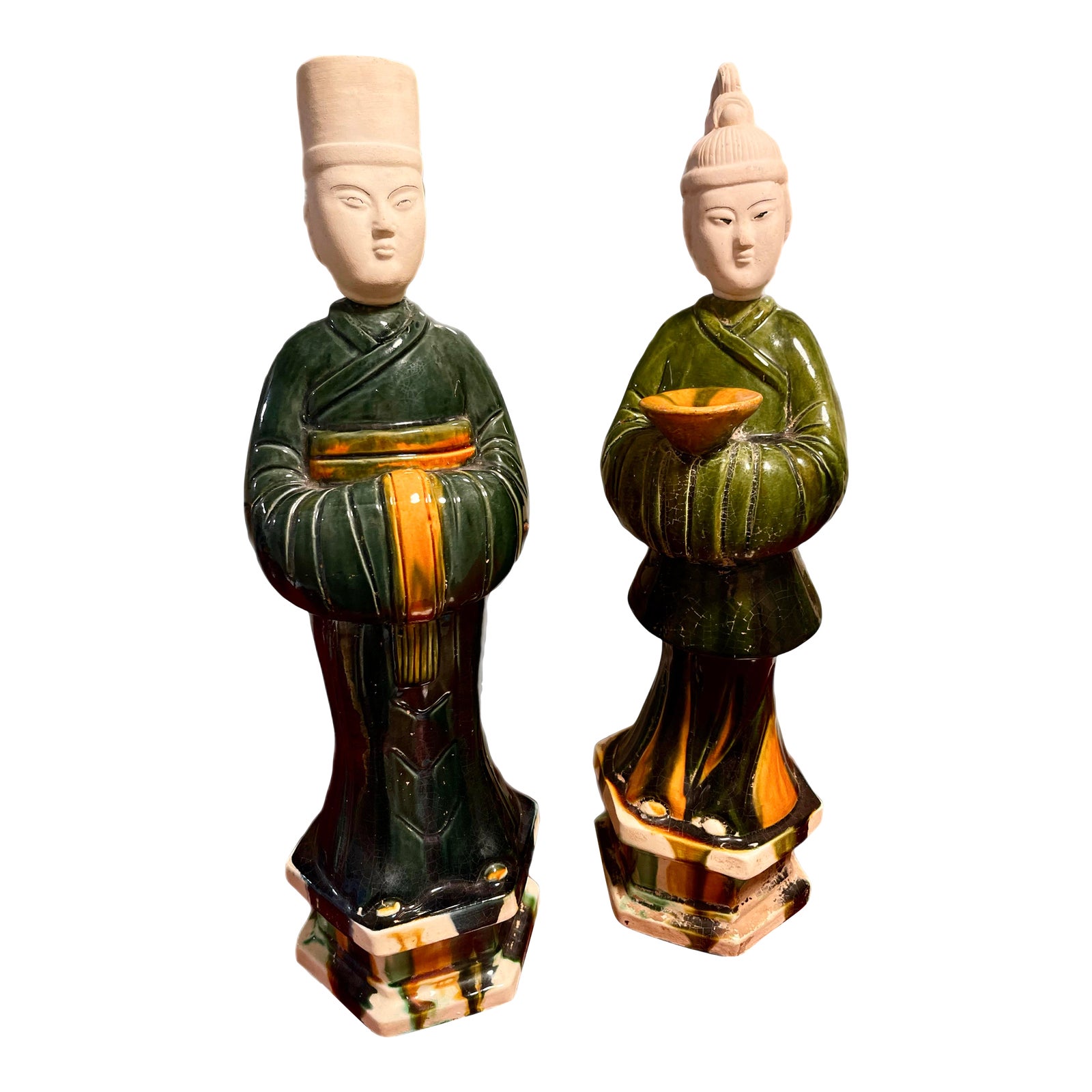 19th C. Sancai Glazed Polychrome Tang Figures, a Pair | Chairish