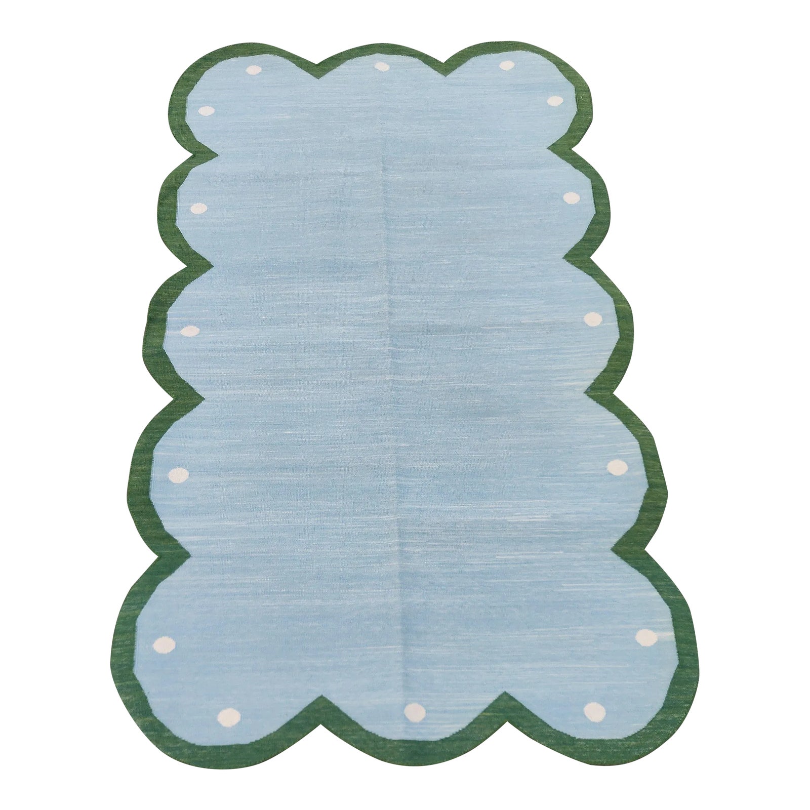 Handmade Cotton Scalloped Rug Reversible Sky Blue and Forest Green ...