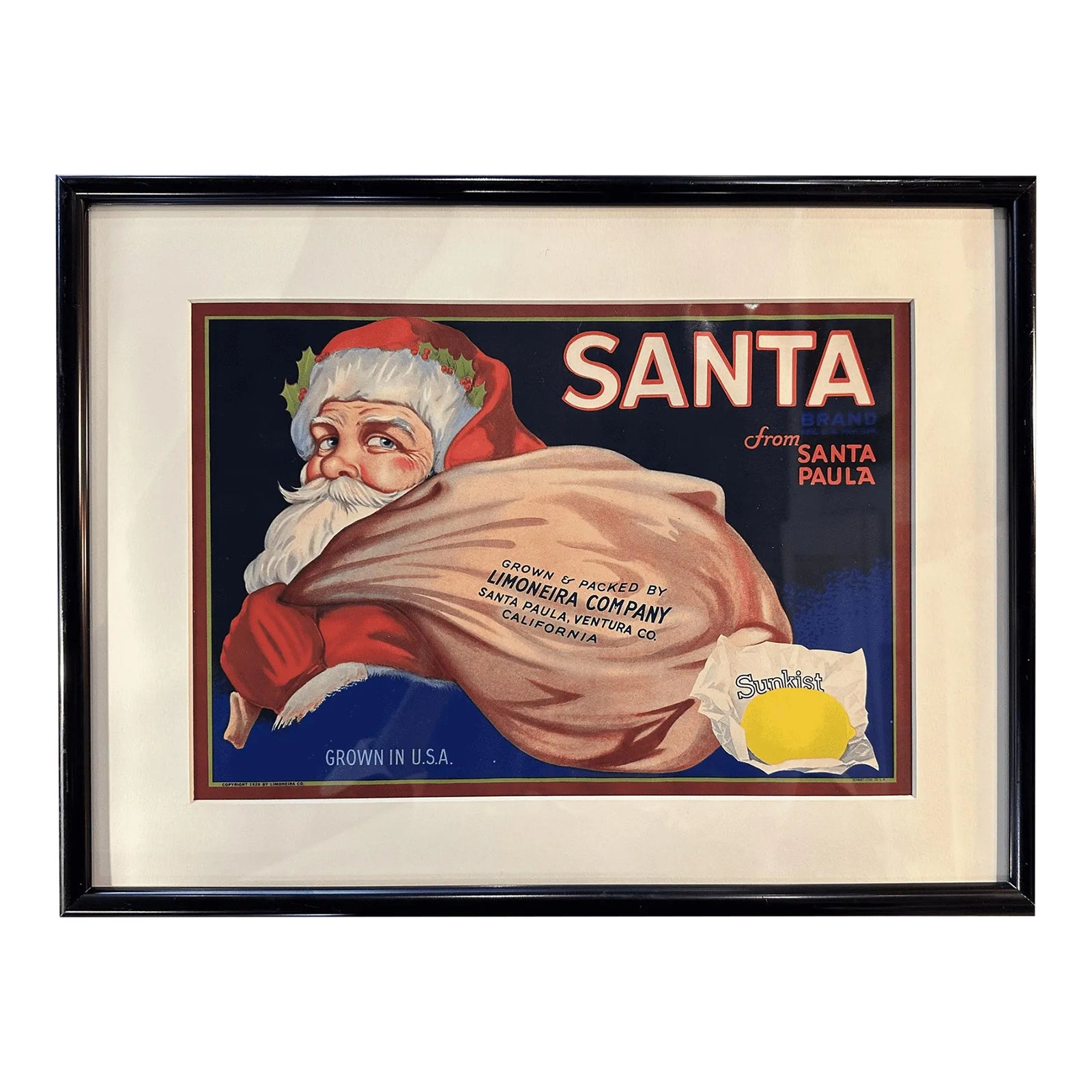 Limoneira Company for Sunkist “Santa” Fruit Crate Label Poster | Chairish