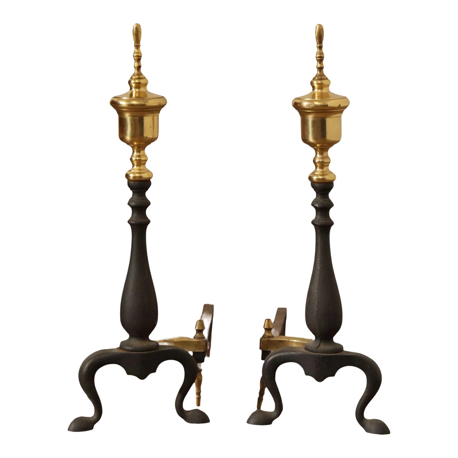 Late 20th Century Federal Style Brass & Cast Iron Andirons - A Pair ...
