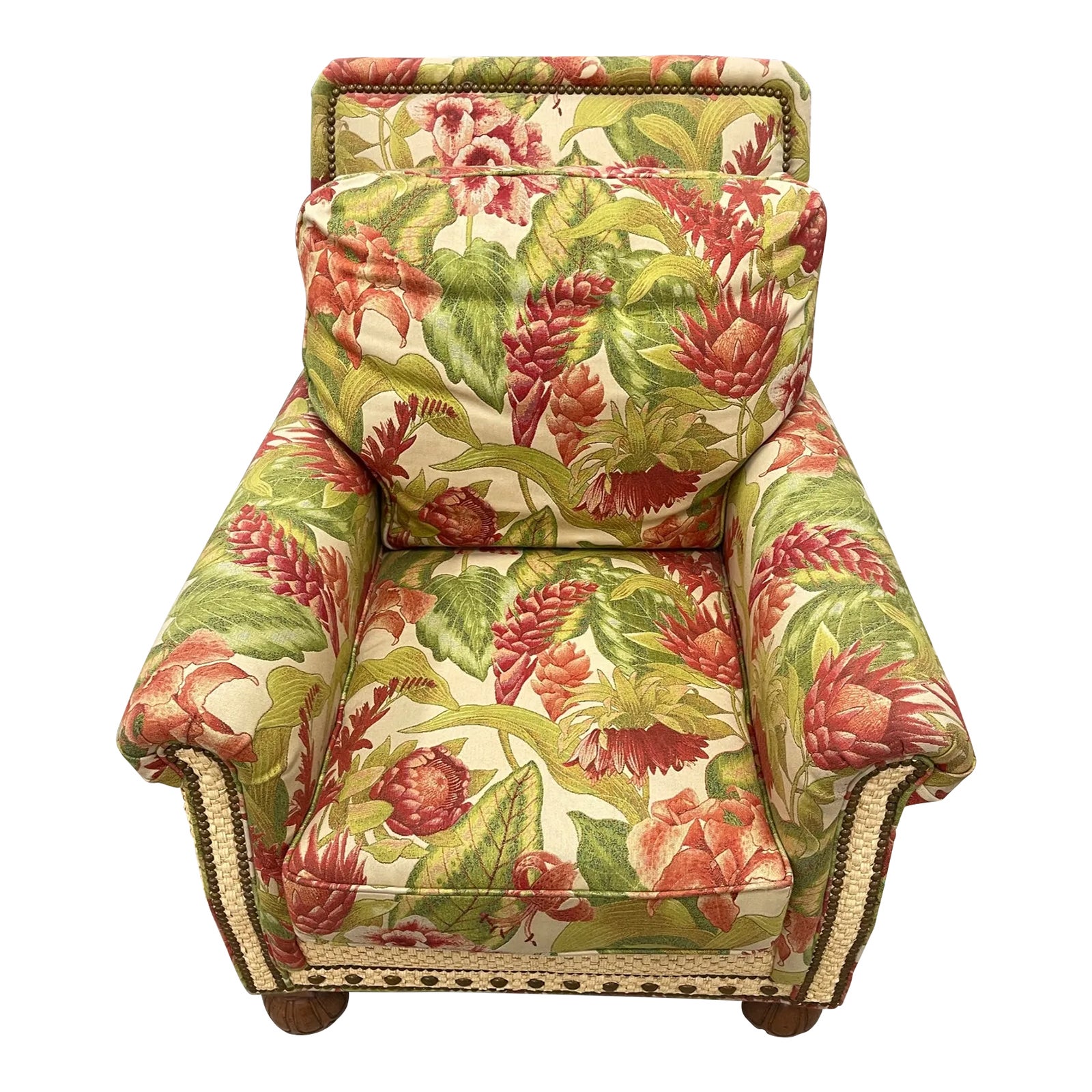 Palm Beach Tropical Print & Seagrass Accent Chair | Chairish