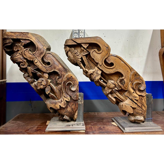Antique Chinese Carved Corbels Custom Mounted on Steel Bases - a Pair ...