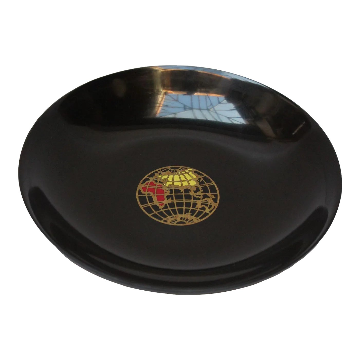Mid-Century Black Resin Inlaid "World Globe" Plate by Couroc | Chairish