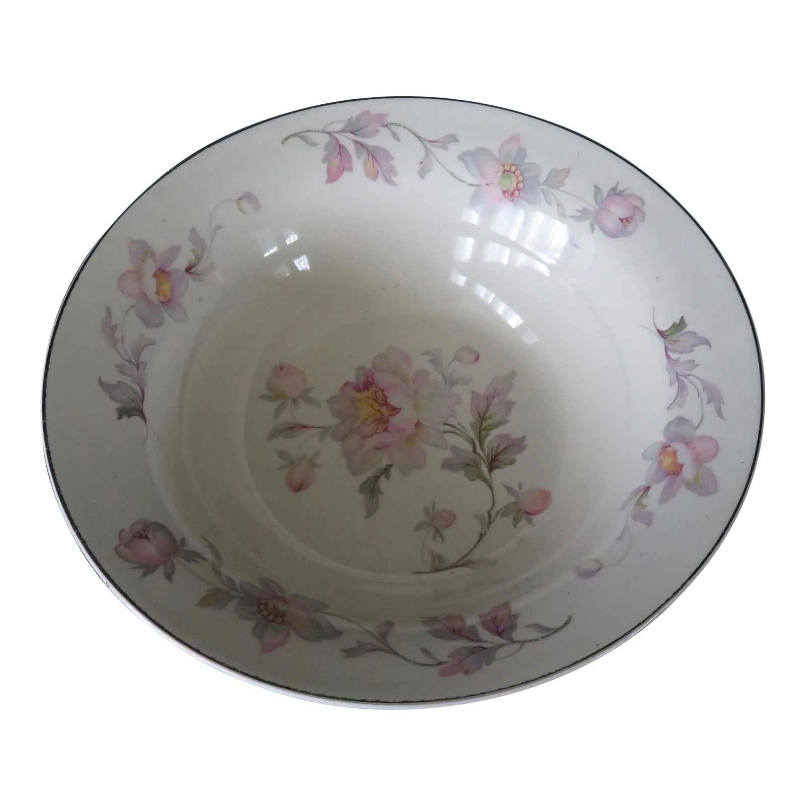 Limoges Silver Moon Pattern With Pink Rose China Serving Bowl | Chairish