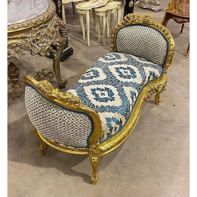 Baroque Style Blue Tufted Bench | Chairish