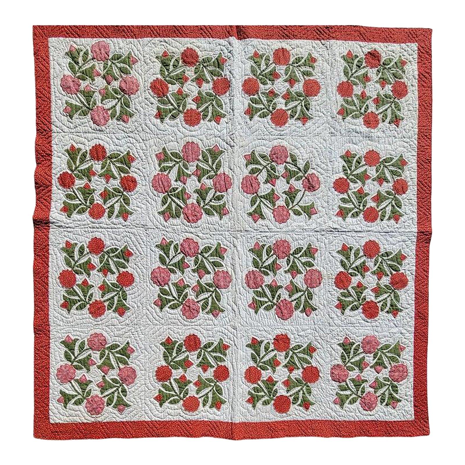 19Thc Applique of Wreath of Roses Quilt From Pennsylvania | Chairish