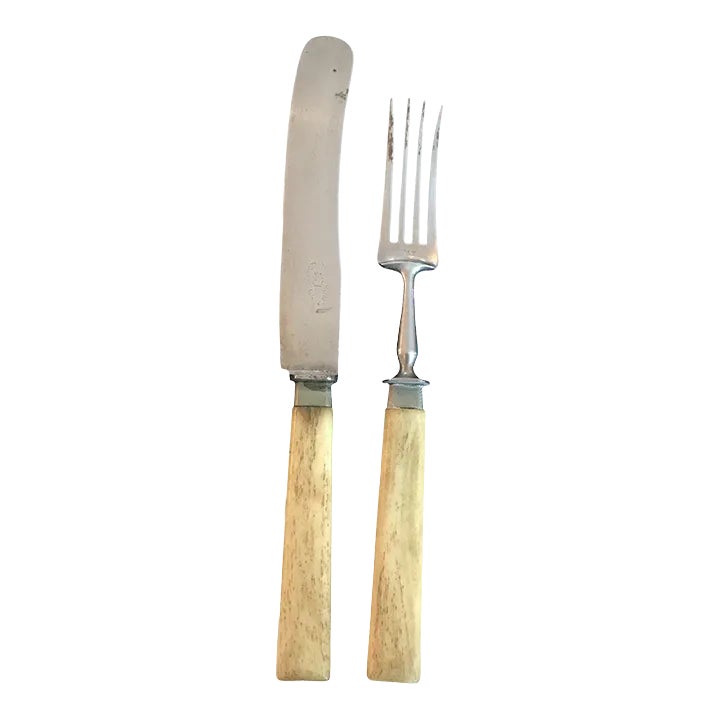Mid 20th Century Bone Fork and Knife Set From England- 2 Pieces | Chairish