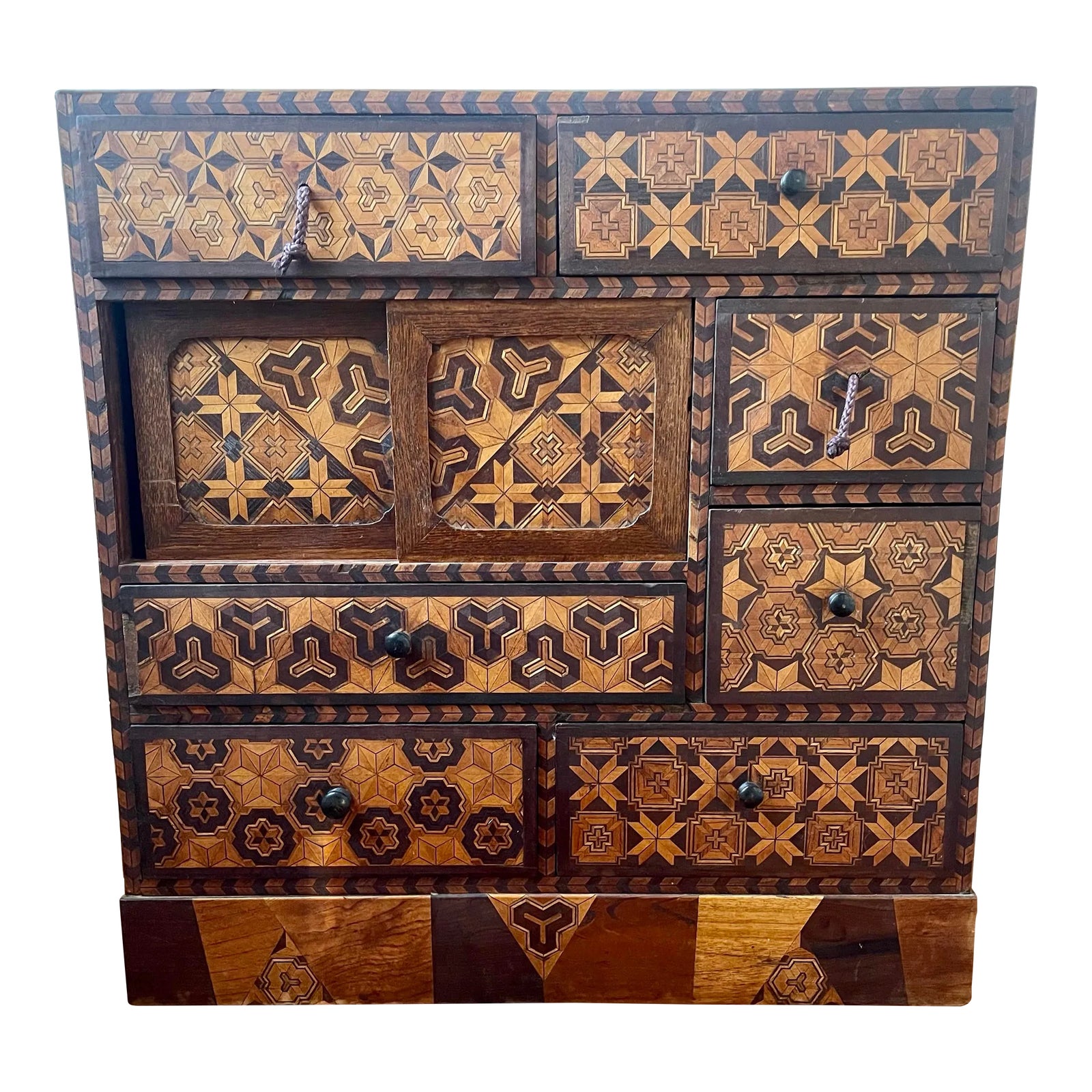 Small Japanese Parquetry Inlaid Wood Cabinet Yosegi Zaiku Marquetry ...
