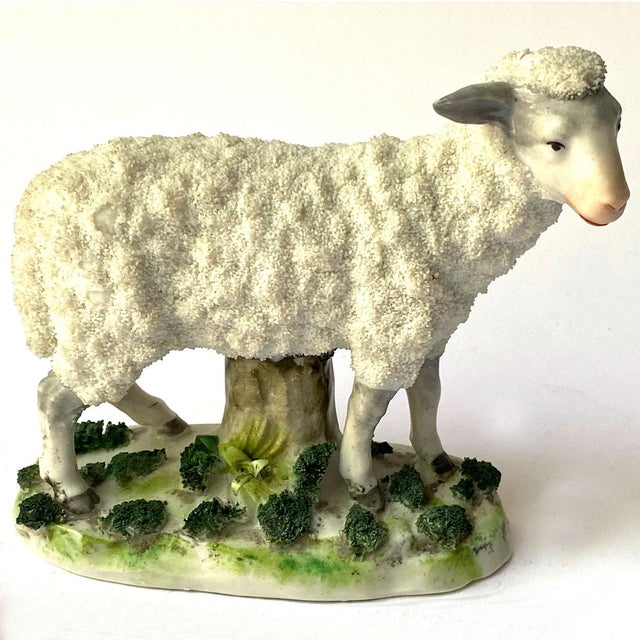 Set of Two German Porcelain Encrusted Sheep Figurines | Chairish
