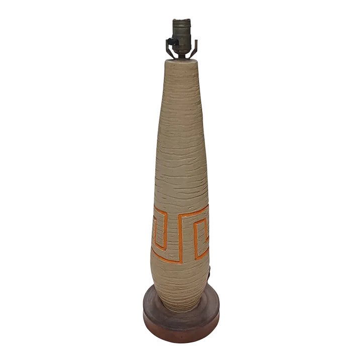 Vintage Mid 20th Century Greek Key Pottery Table Lamp | Chairish