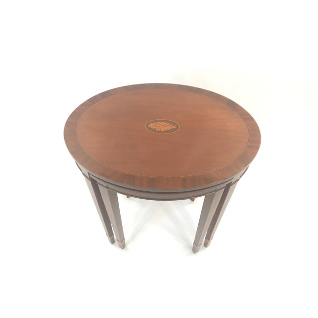 Handsome Oval Mixed Wood Inlaid Nesting Table | Chairish
