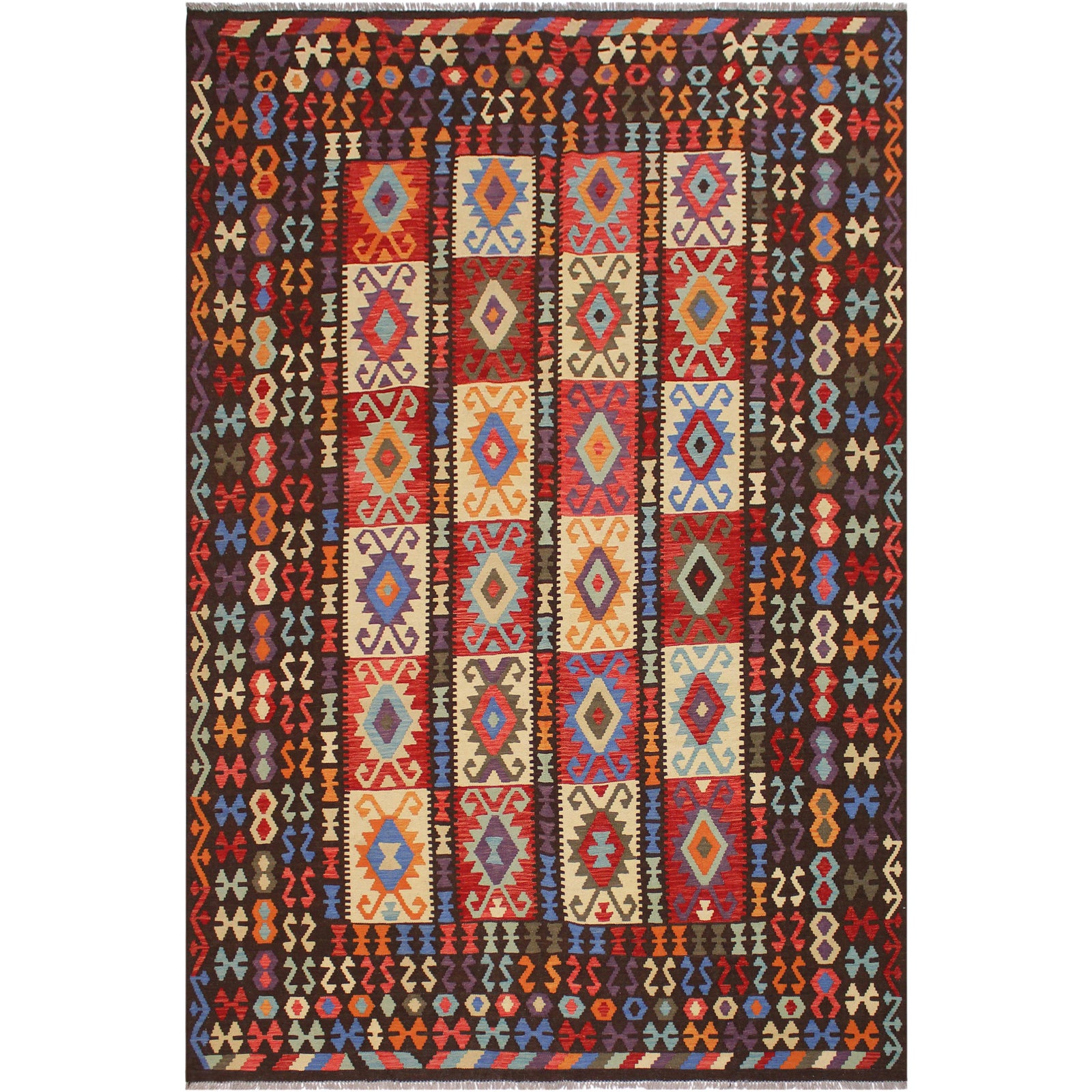 1990s Shabby Chic Turkish Kilim Hand-Woven Wool Rug - 8.11 X 10.2 ...
