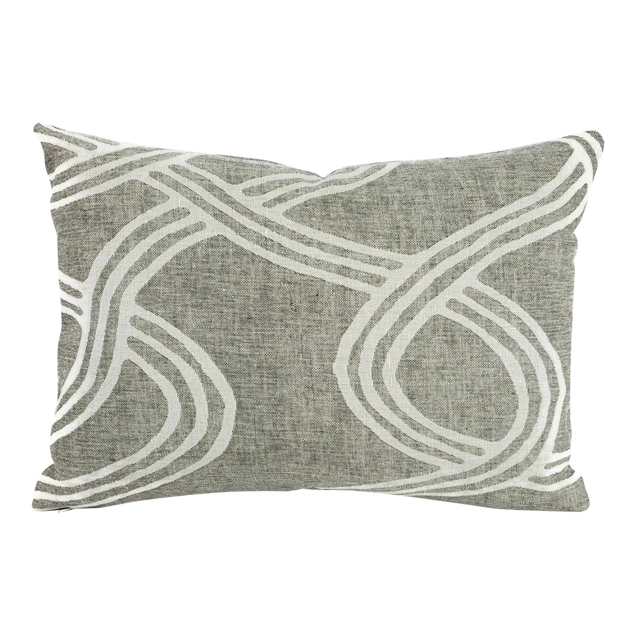 Gray and White Swirl Stroke Woven Lumbar Pillow Cover | Chairish