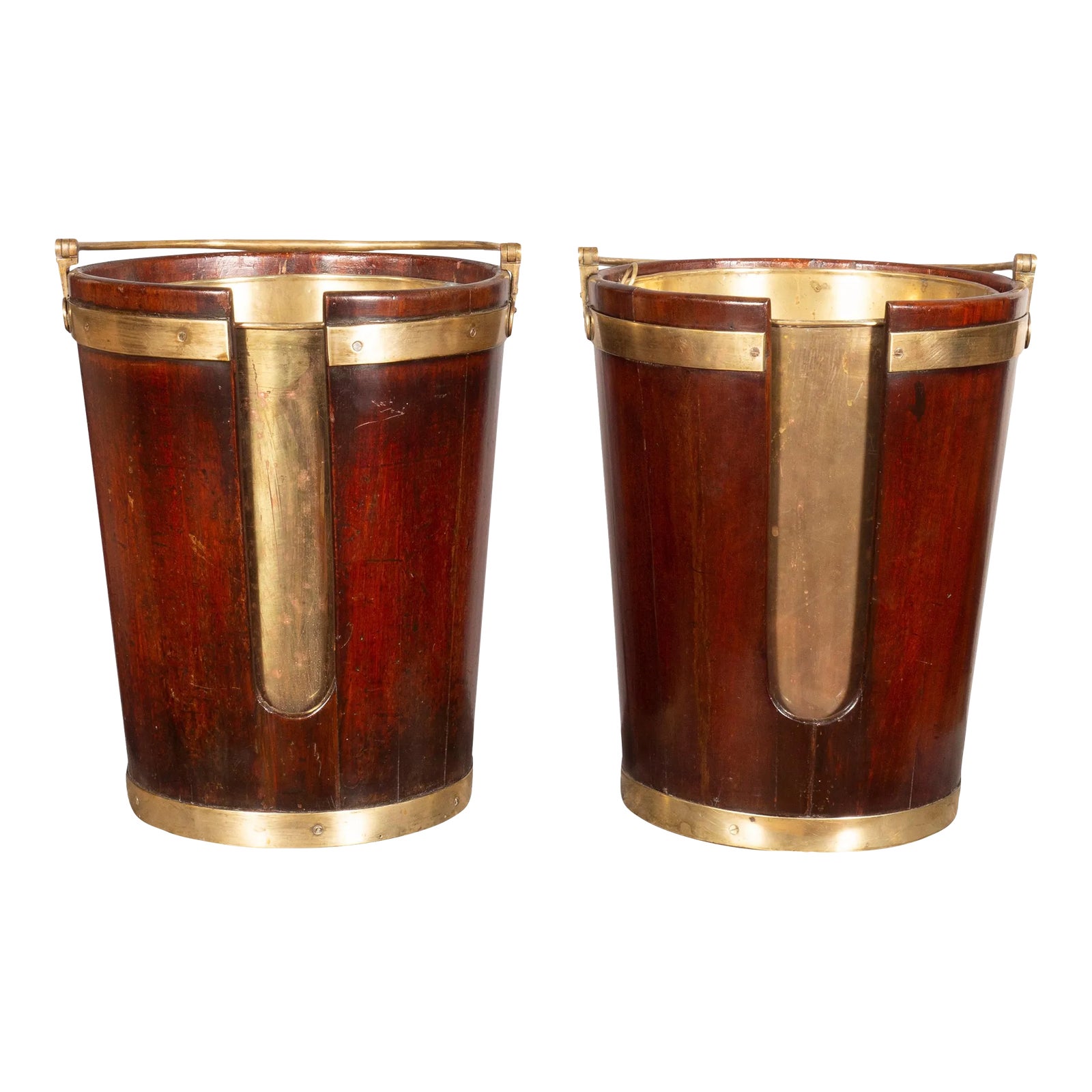 Regency Mahogany and Brass Banded Plate Buckets - a Pair | Chairish