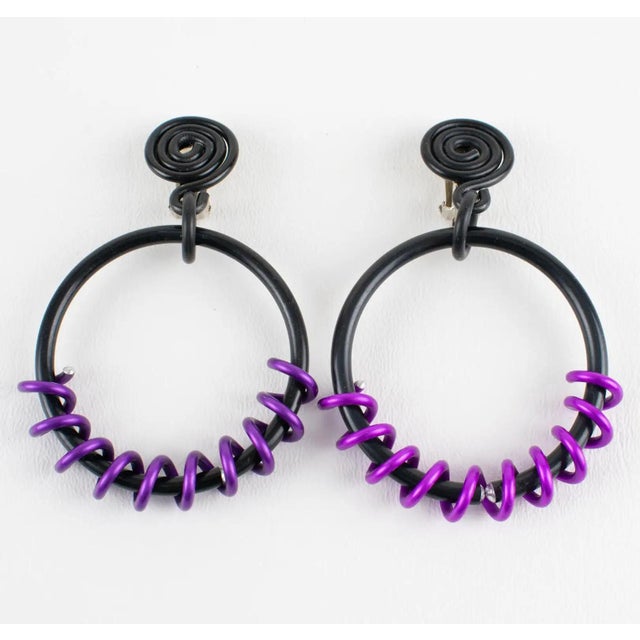 David Spada Bi-Color Coiled Aluminum Clip Earrings | Chairish