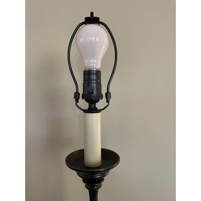 2000s Black Metal Candlestick Desk Lamp With Shade From Restoration ...