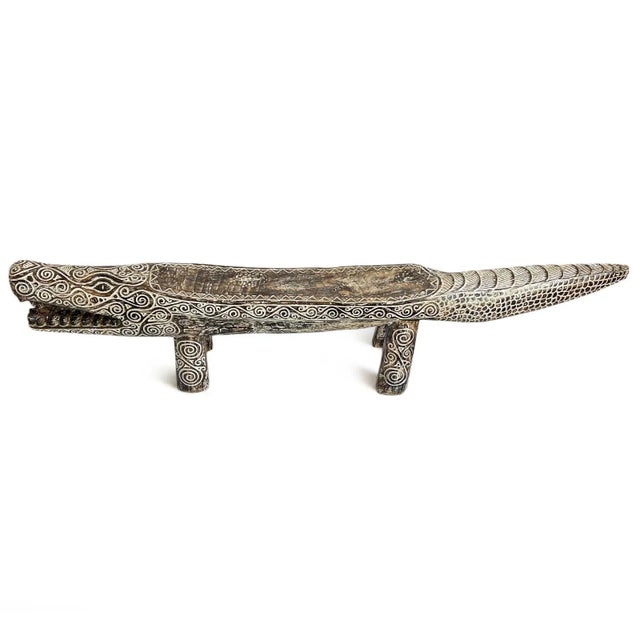 Crocodile Wood Carved Bench | Chairish