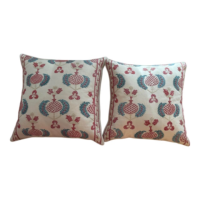 Pair of Hand Embroidered Pillows From Chelsea Textiles | Chairish