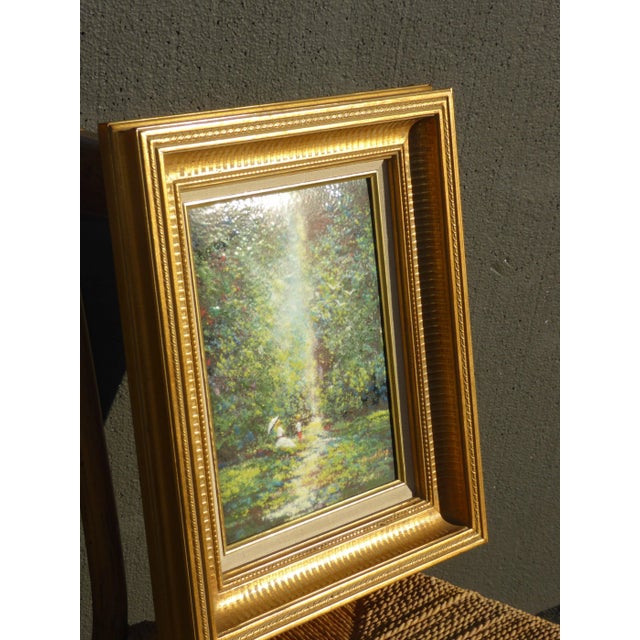 David Karp Woman W Umbrella Child Garden Scene Enamel on Copper ...