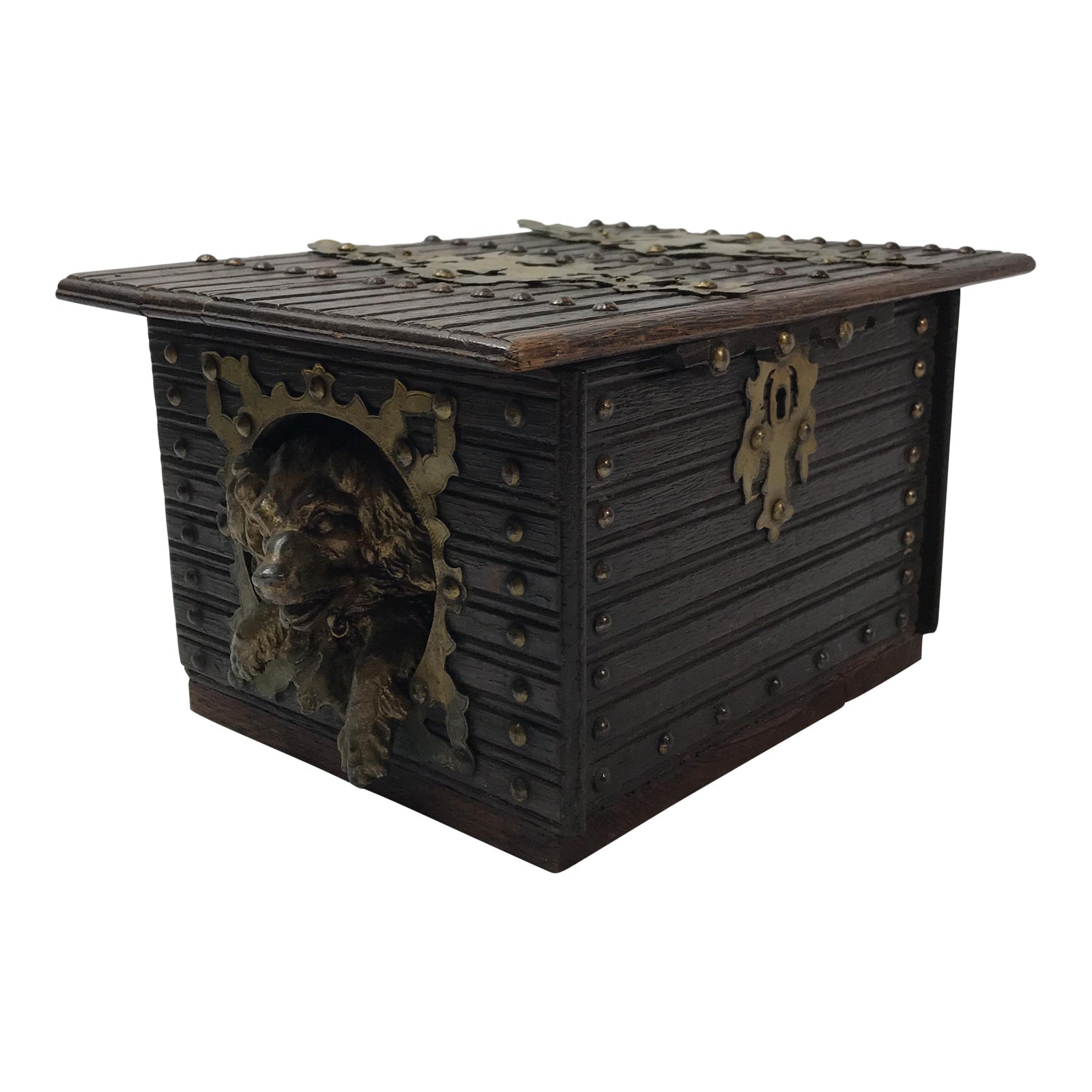 Gilded Bronze Dog Box | Chairish