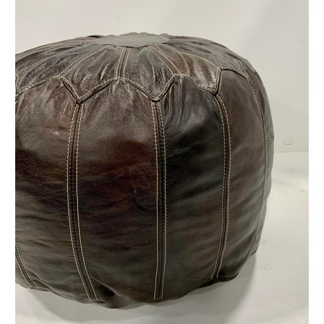 Modern Chocolate Brown Leather Poof Ottoman | Chairish