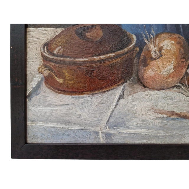 1930s French Country Kitchen Still Life Painting With Onions, Teapot ...