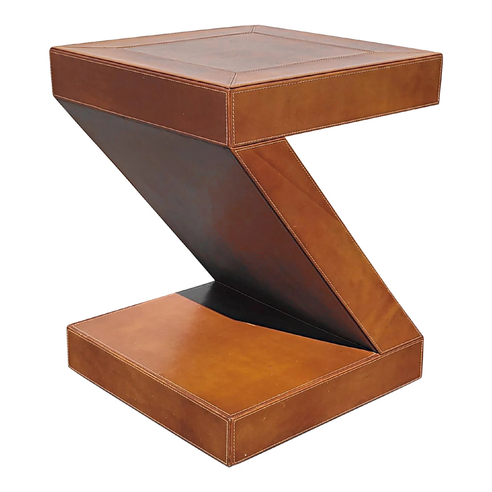 Leather Clad Zig Zag Side Table | Chairish