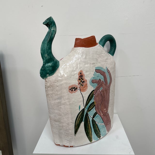 1996 K. Corbin Hand Crafted Clay Water Pitcher Sculpture | Chairish
