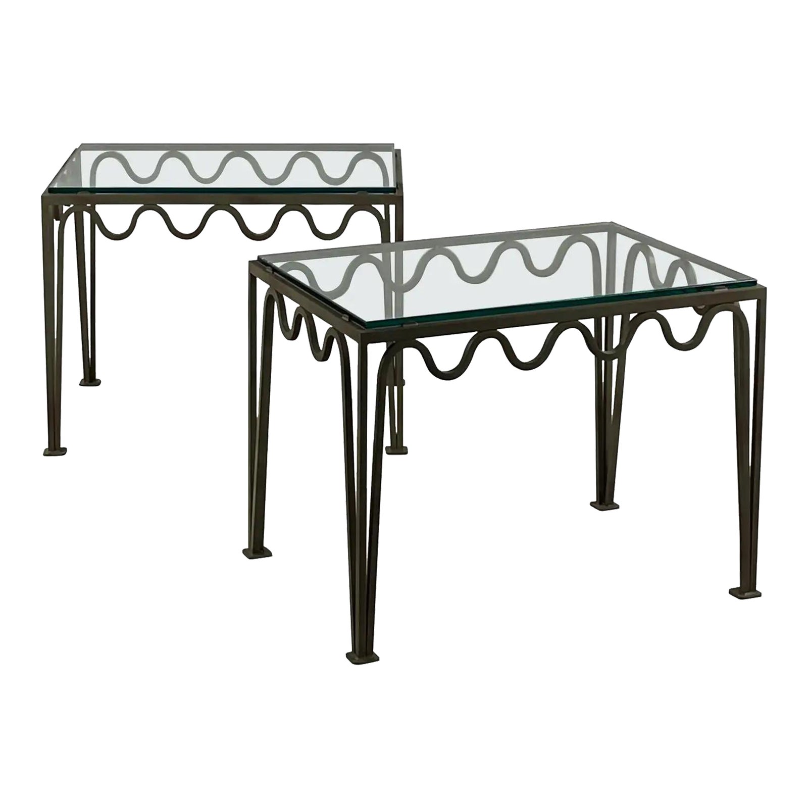 Pair of Large 'Méandre' Verdigris and Glass End Tables by Design Frères ...