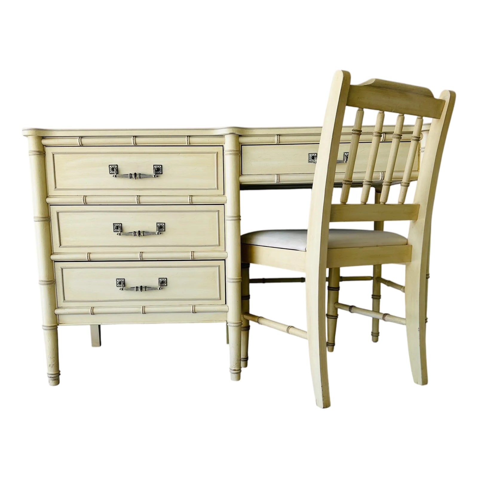 Vintage Henry Link Bali Hai Faux Bamboo Desk & Spindle-Back Chair Set ...