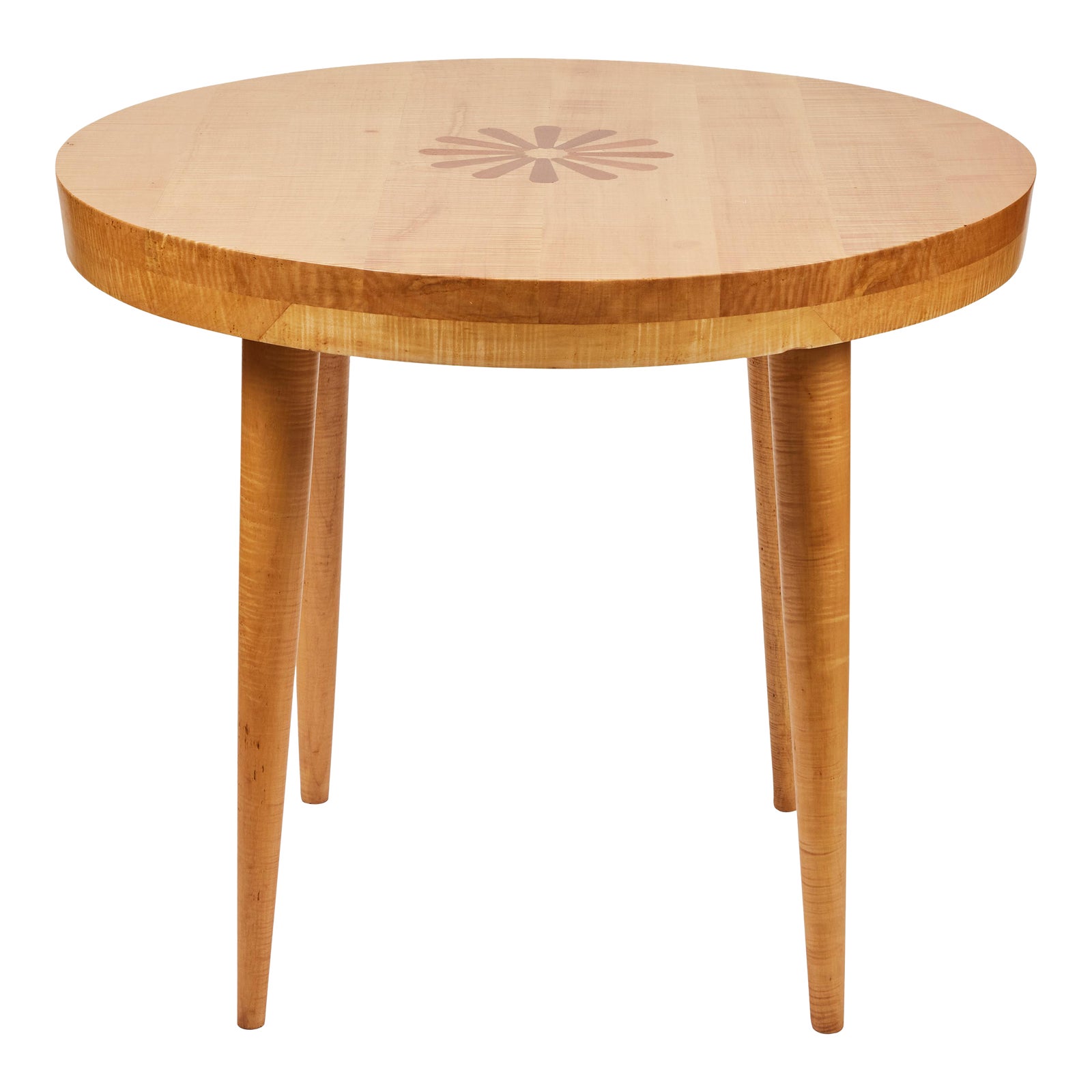 Mid Century Tiger Maple Round Side Table | Chairish
