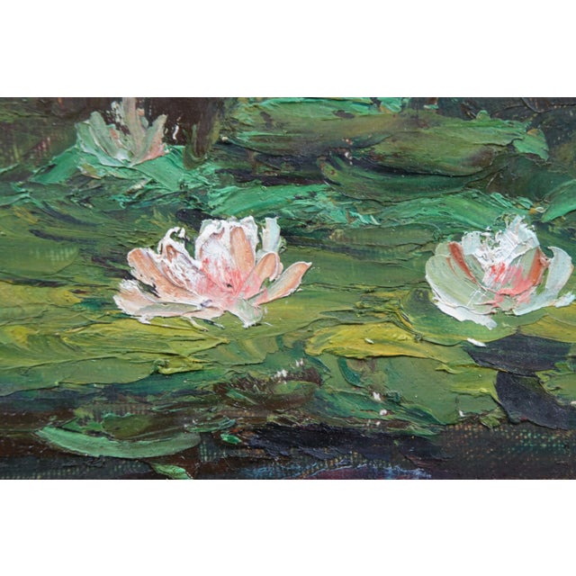 Vintage Impressionist Water Lilies Lily Pads Pond Oil Painting on ...