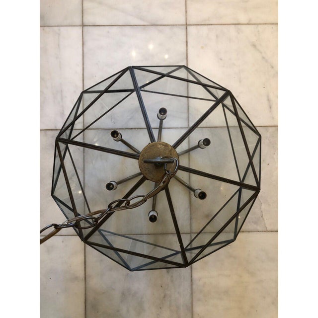 Mid 20th Century Vintage Brass Octagon Glass Light Fixture | Chairish